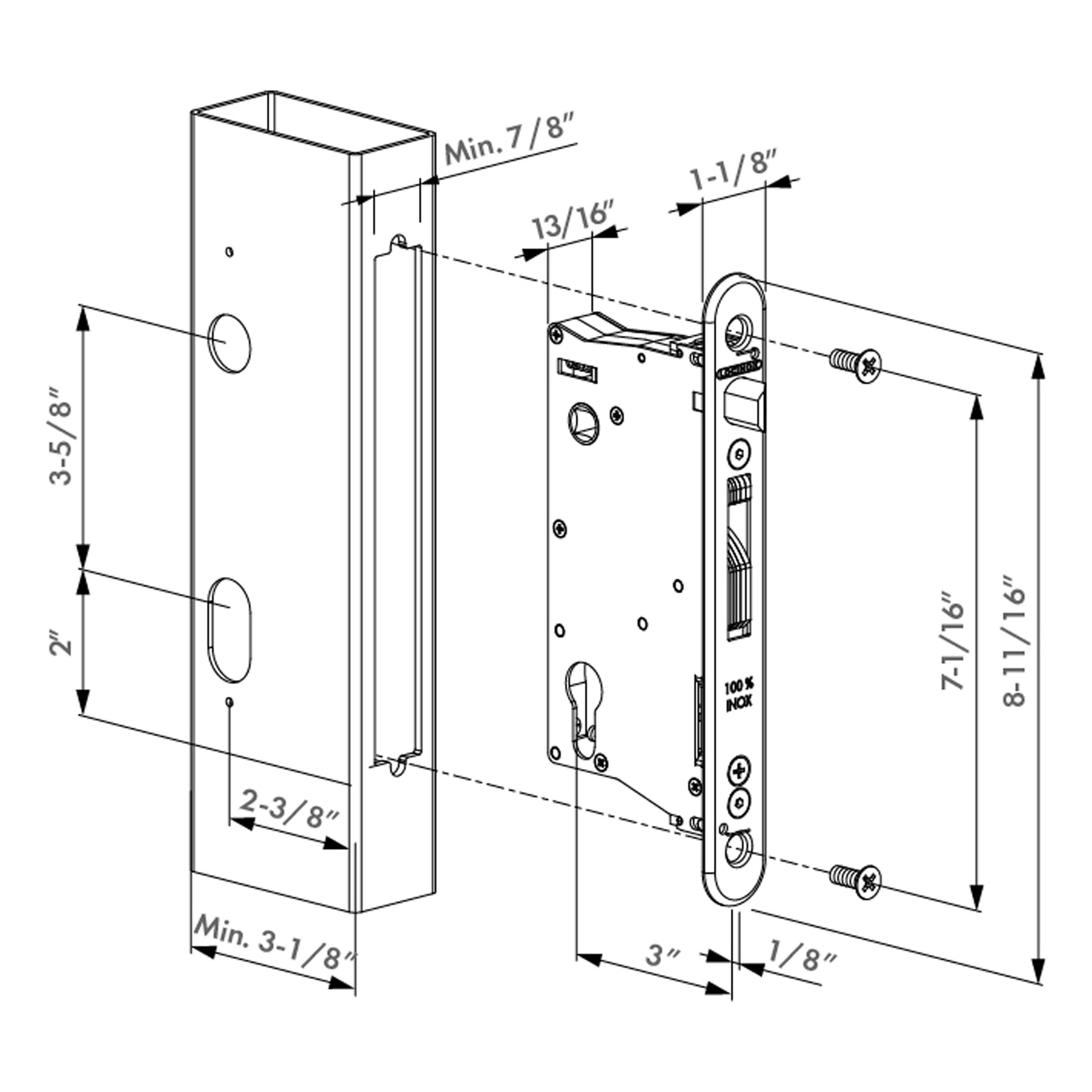 Locinox EIGHTYLOCK Insert Lock with 2-3/8" Backset for Metal Gates, 3-1 ...