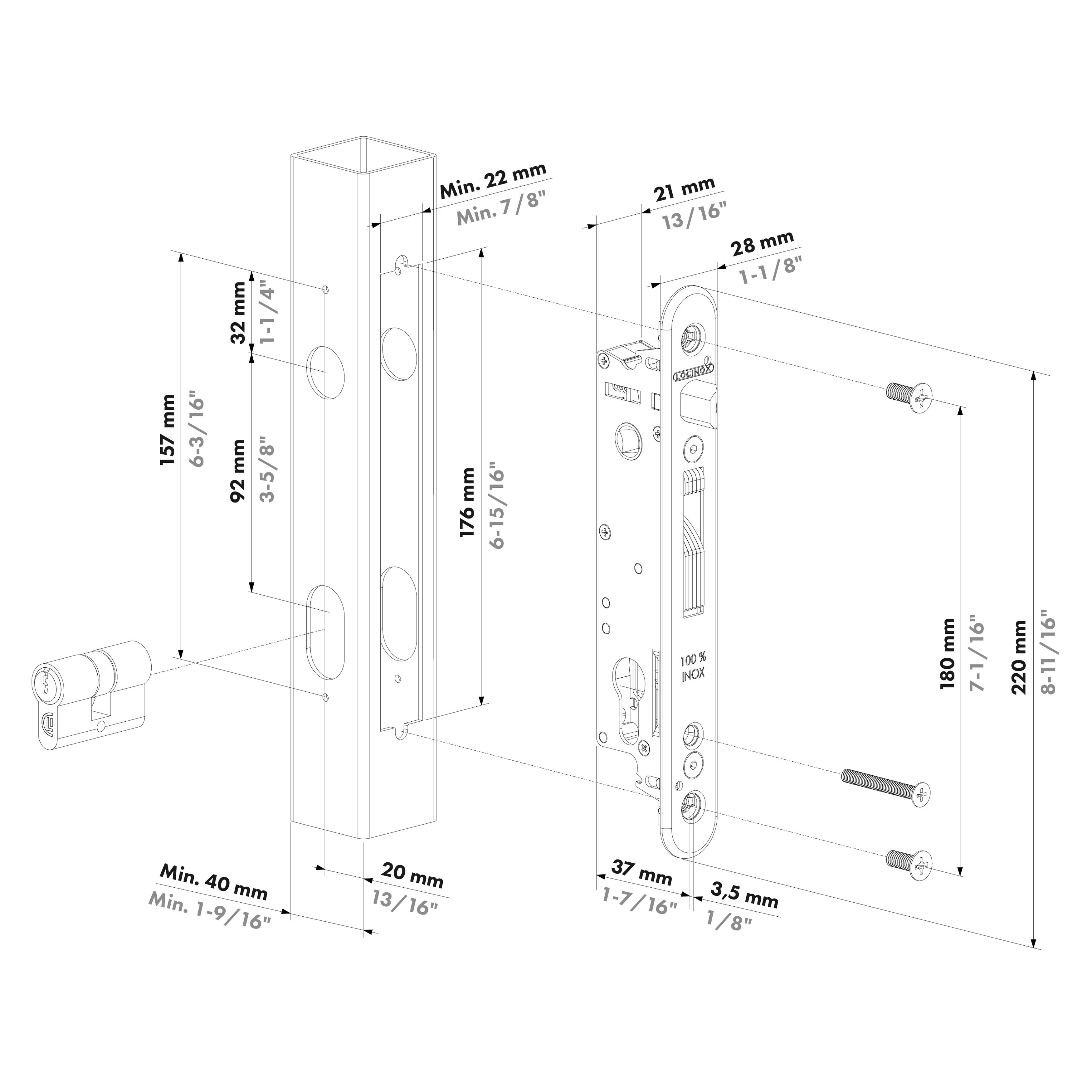 Locinox FORTYLOCK Mortise Lock with 3/4" Backset for of 1-1/2 ...