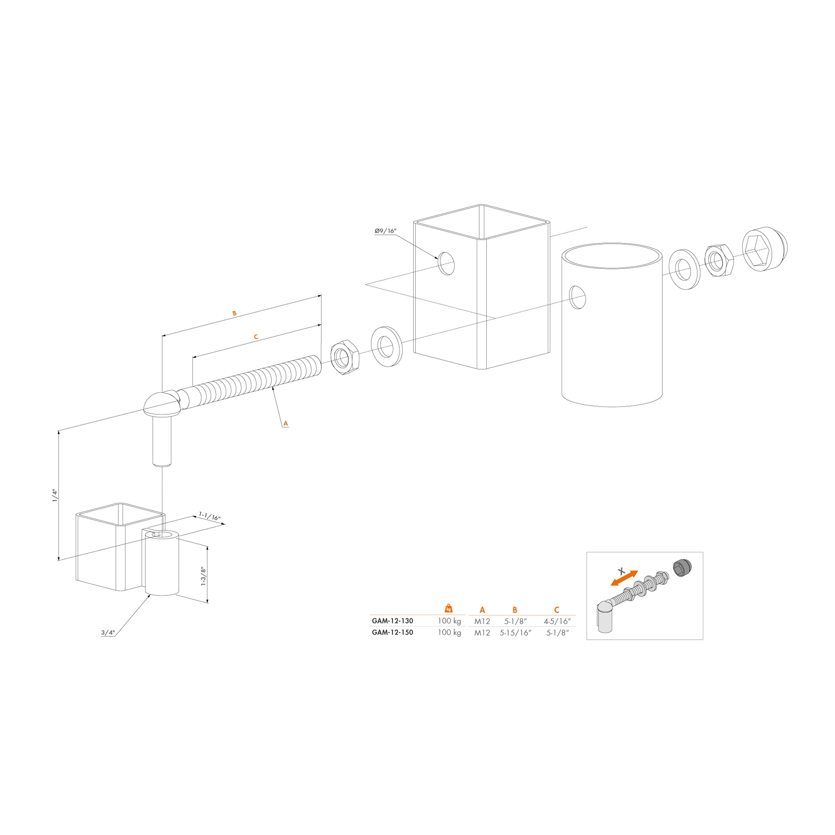 Locinox 90° 2-Way Adjustable J-Bolt Hinge with 130mm Hanger Bolt (2 ...