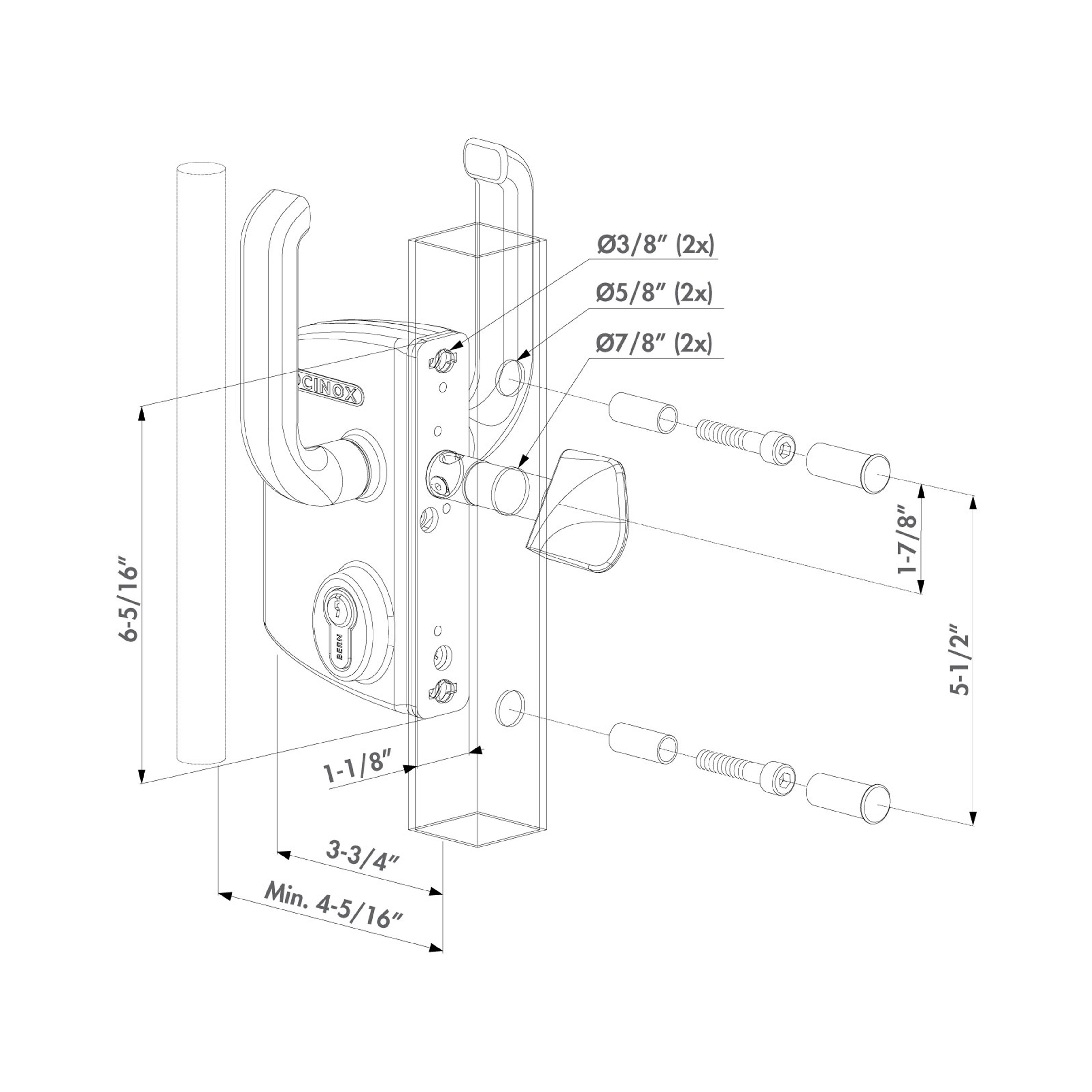 Locinox Surface-Mounted Sliding Gate Lock with Aluminum Handle Set for ...