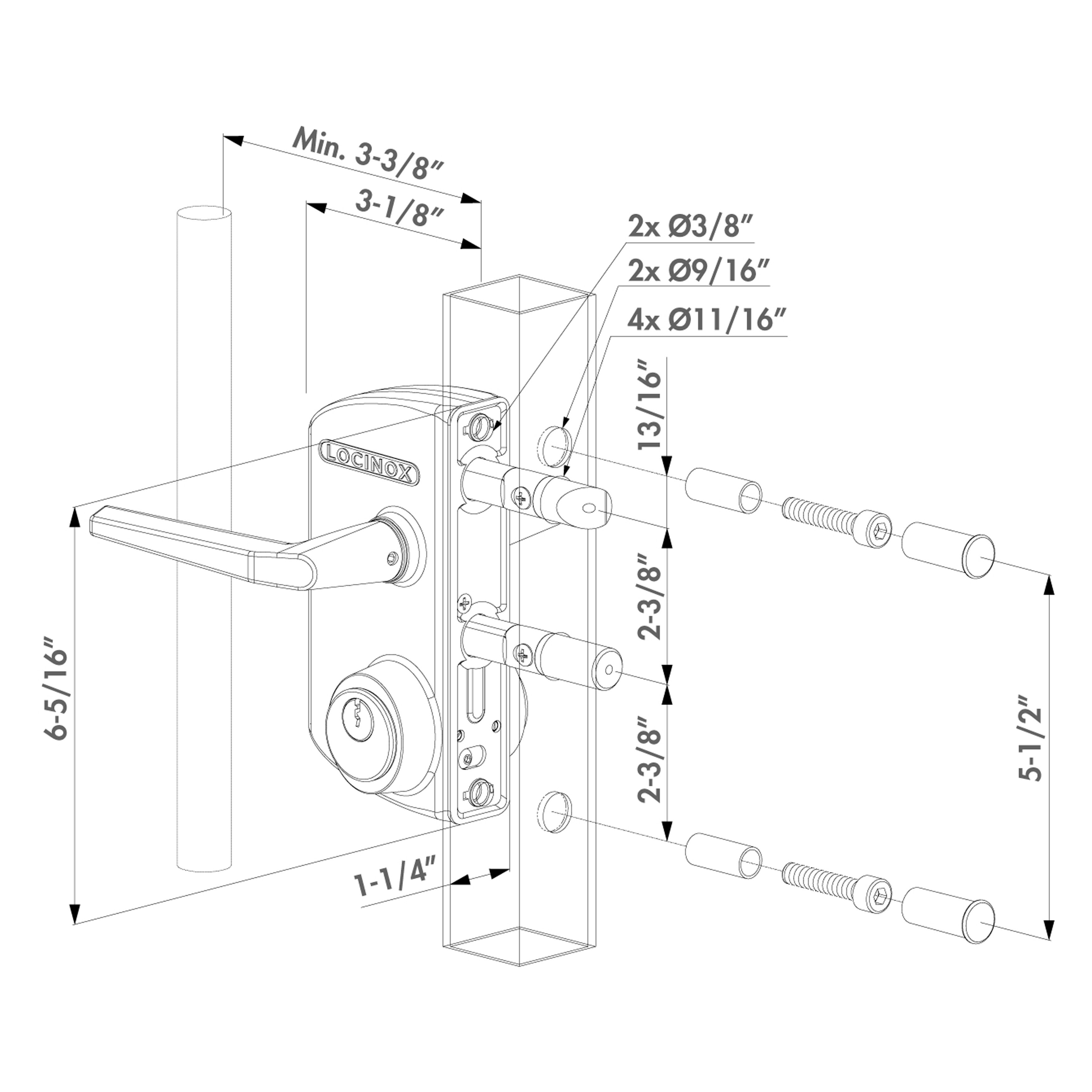 Locinox Surface-Mounted US Mortise Cylinder Gate Lock with Aluminum ...
