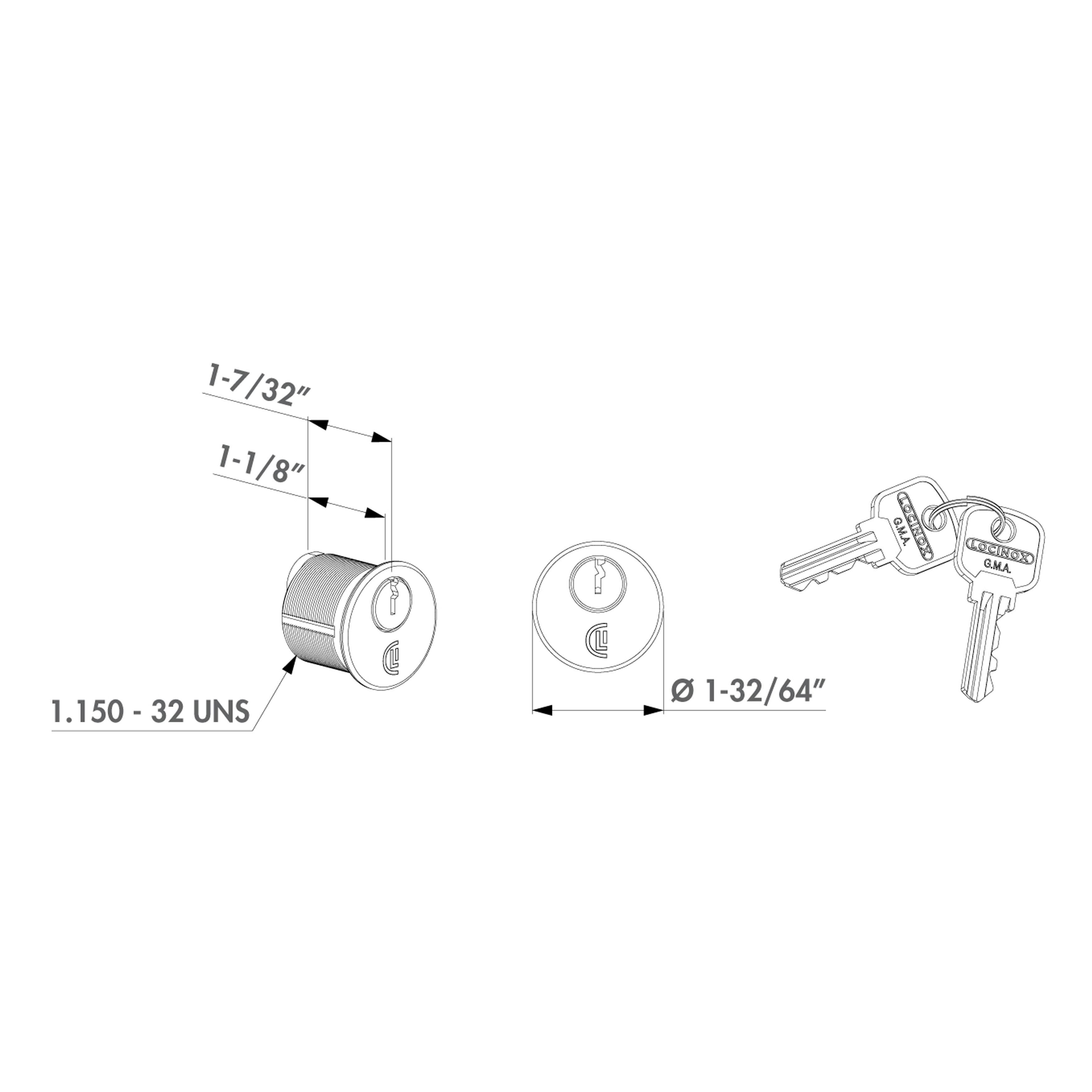 Locinox Mortise Keyed Different Cylinder Set - MRT-118-VMZ